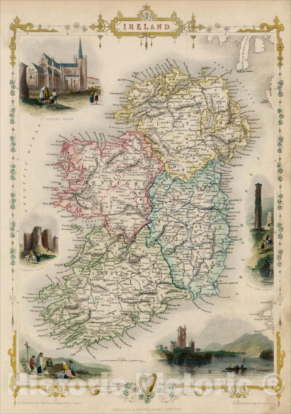 Historic Map : Ireland, 1851, John Tallis, v2, Vintage Wall Art ...