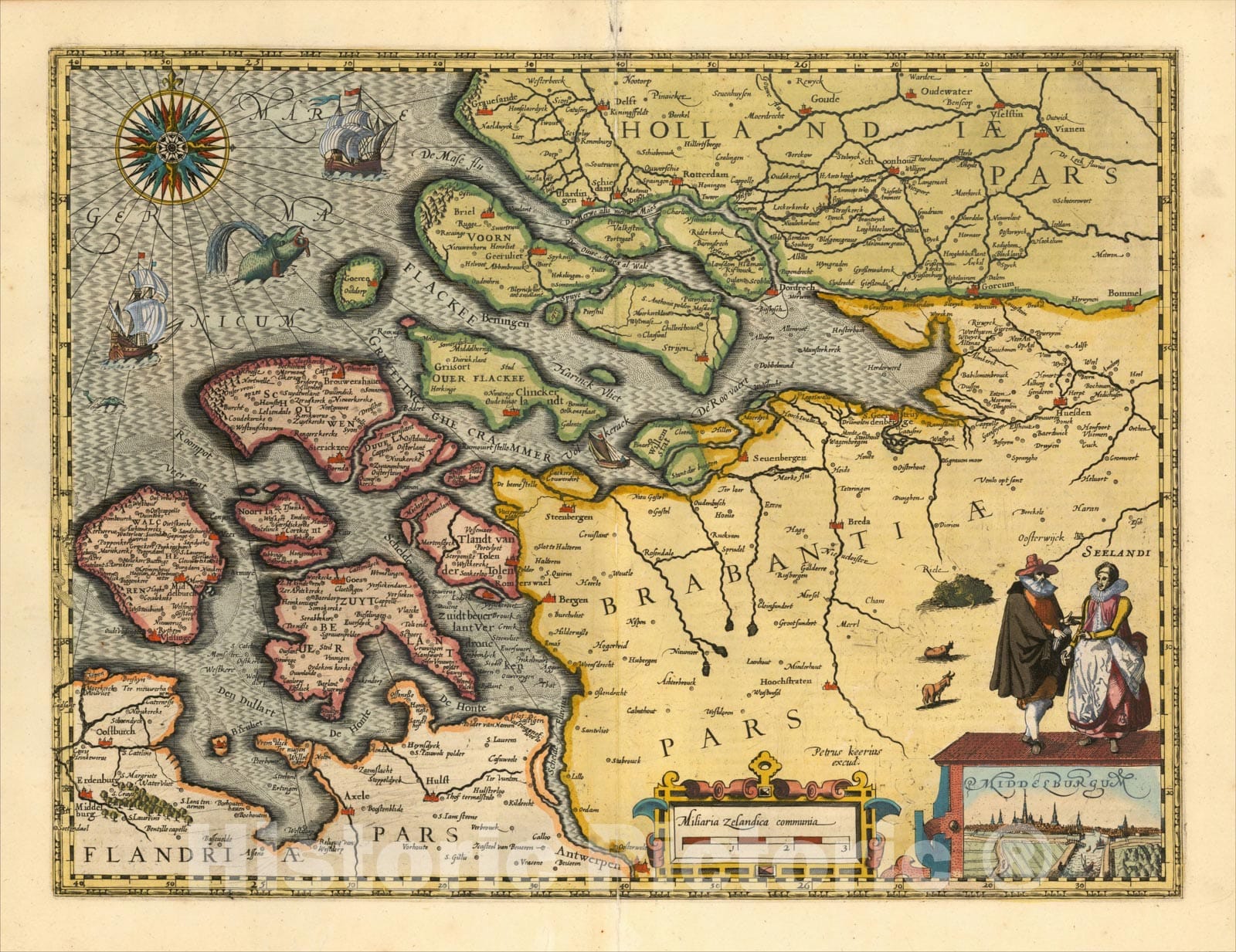 Historic Map : Middelburgum, 1617, Petrus Kaerius, Vintage Wall Art ...