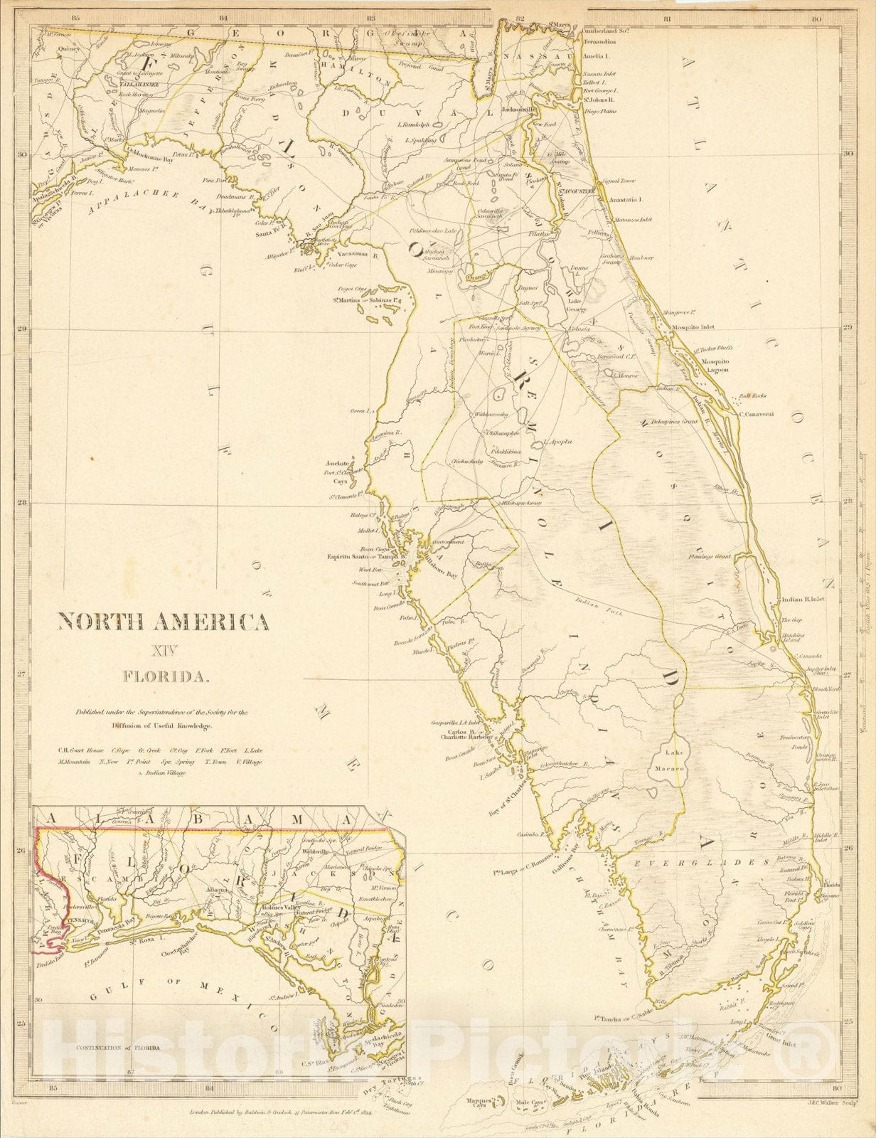 Historic Map : North America XIV Florida., 1834, SDUK, v3, Vintage Wal ...