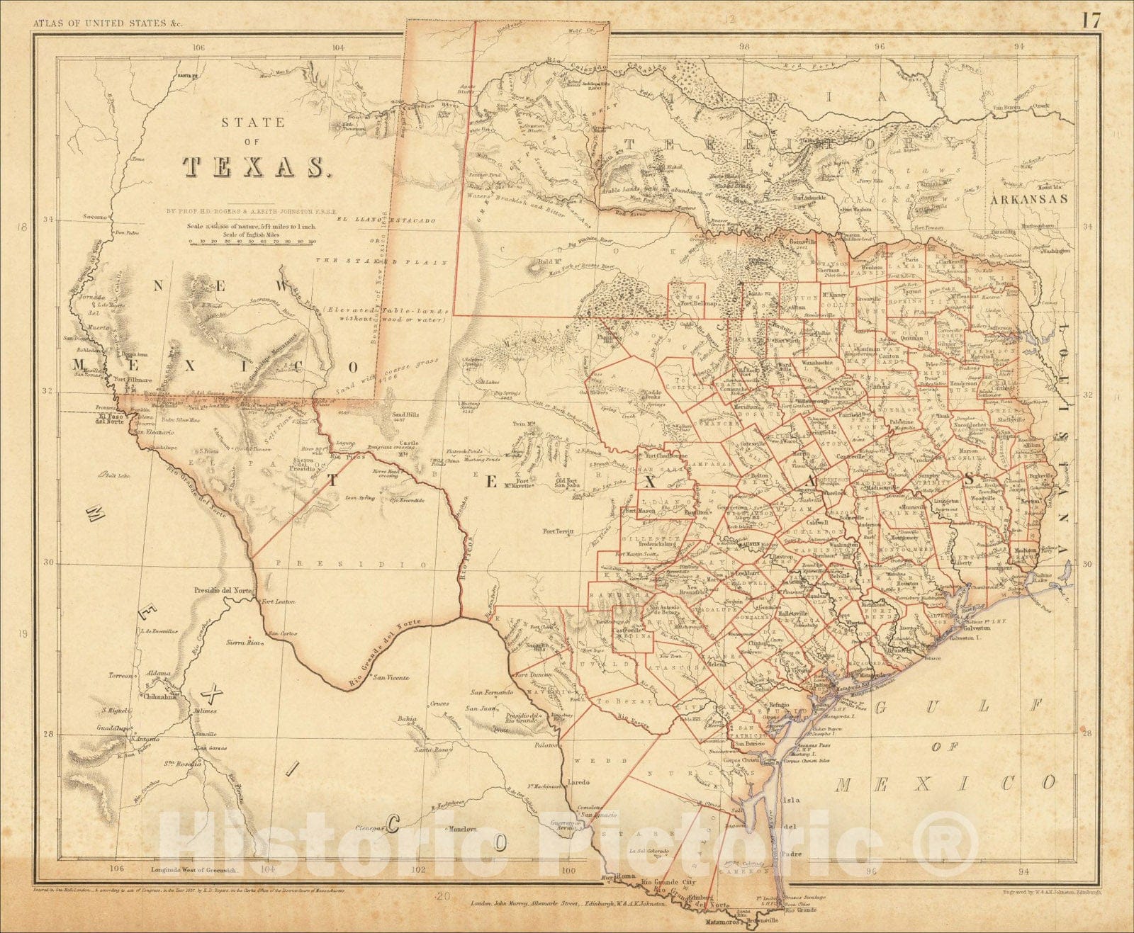 Historic Map : State of Texas, 1857, Henry Darwin Rogers, Vintage Wall ...
