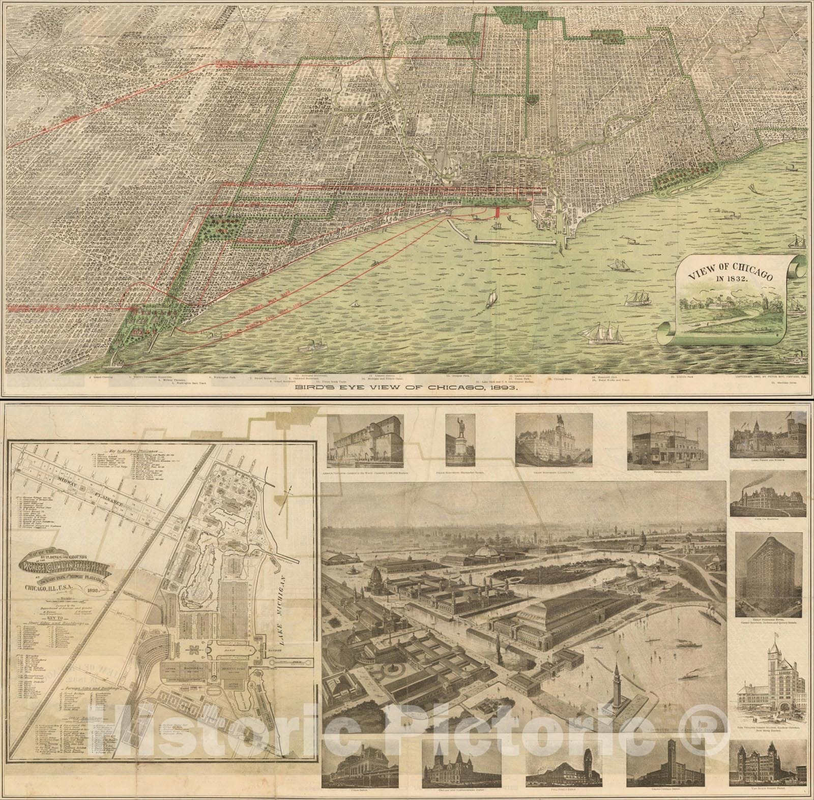 Historic Map : Bird's Eye View of Chicago, 1893, 1893, , Vintage Wall ...