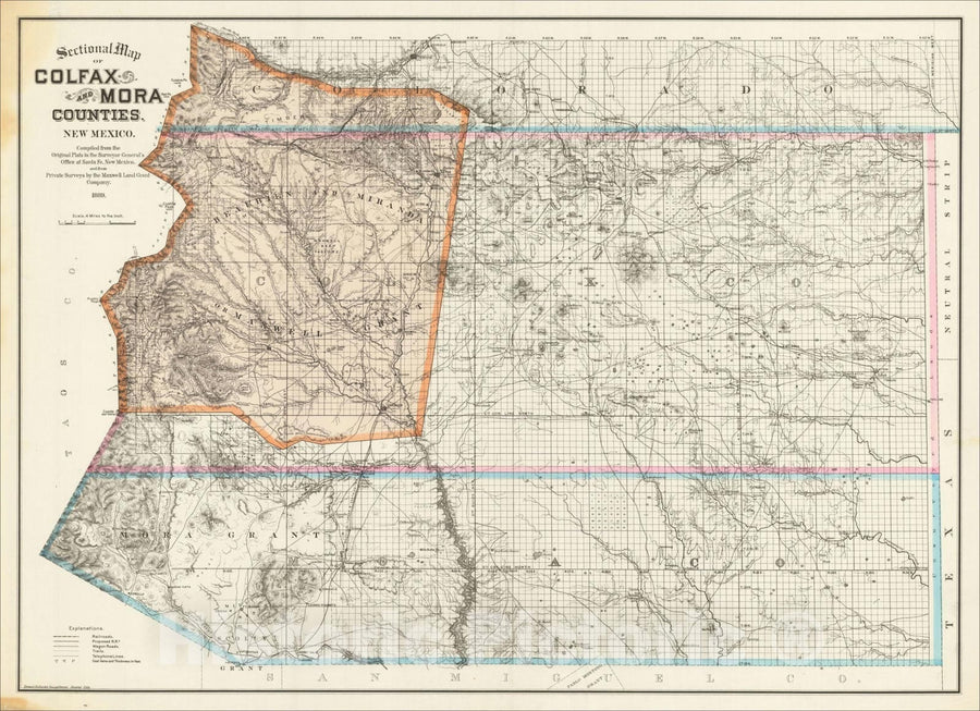 Historic Map : Sectional Map of Colfax and Mora Counties. New Mexico ...