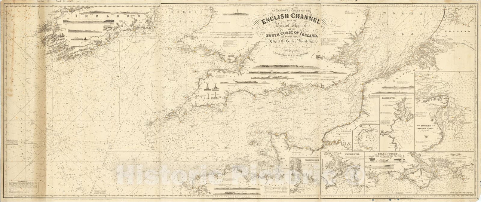 English Channel Bristol Channel Nautical Chart 1857 Map – Historic Pictoric