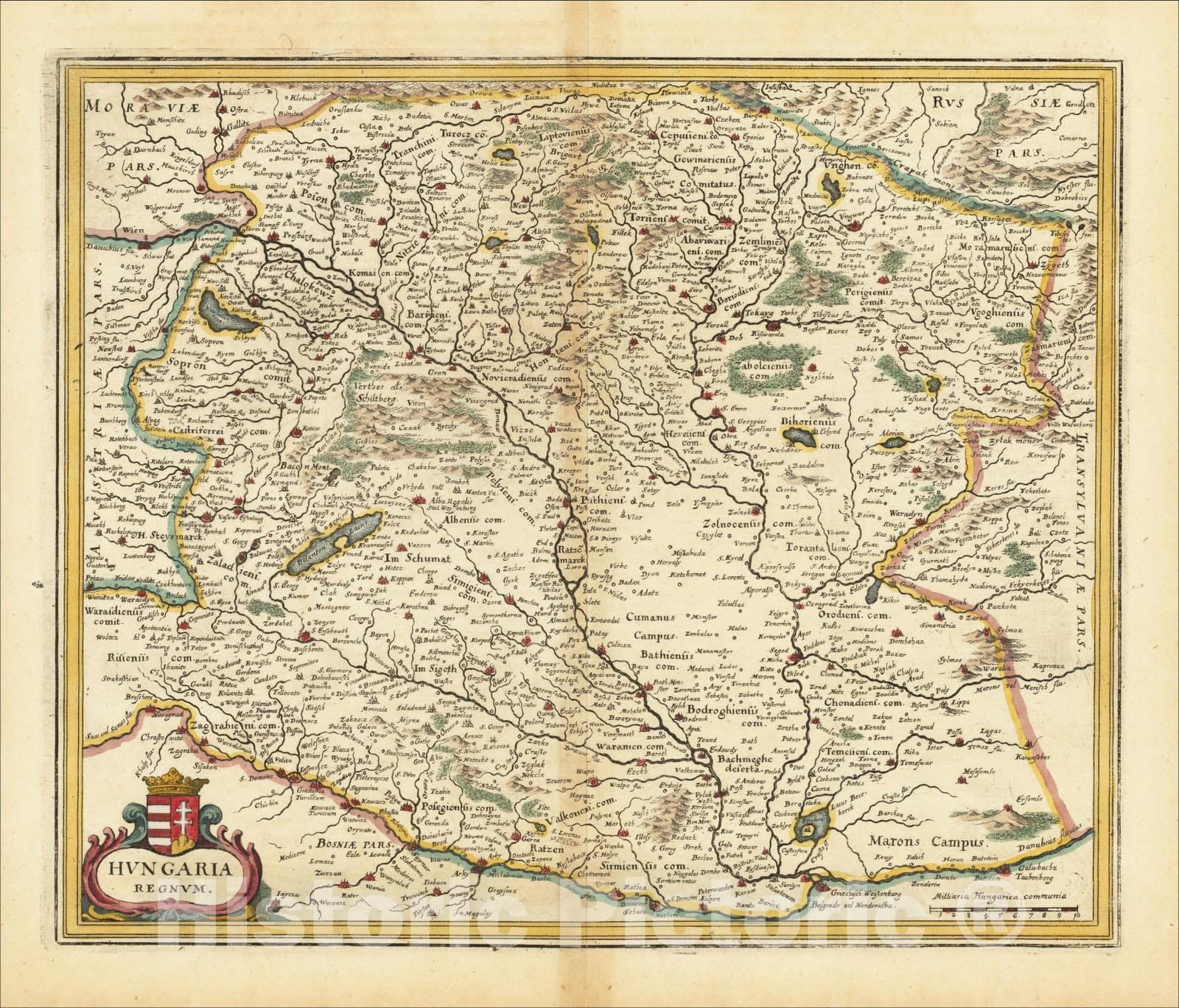 Historic Map : Hungaria Regnum, 1638, Matthaus Merian, Vintage Wall Ar ...