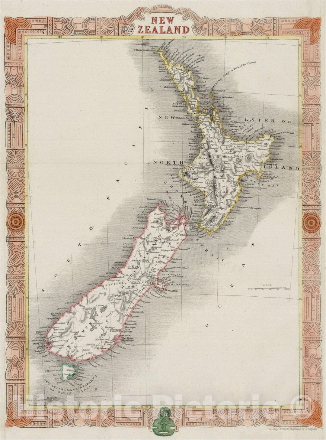 Historic Map : New Zealand, c1850, John Rapkin, v2, Vintage Wall Art ...