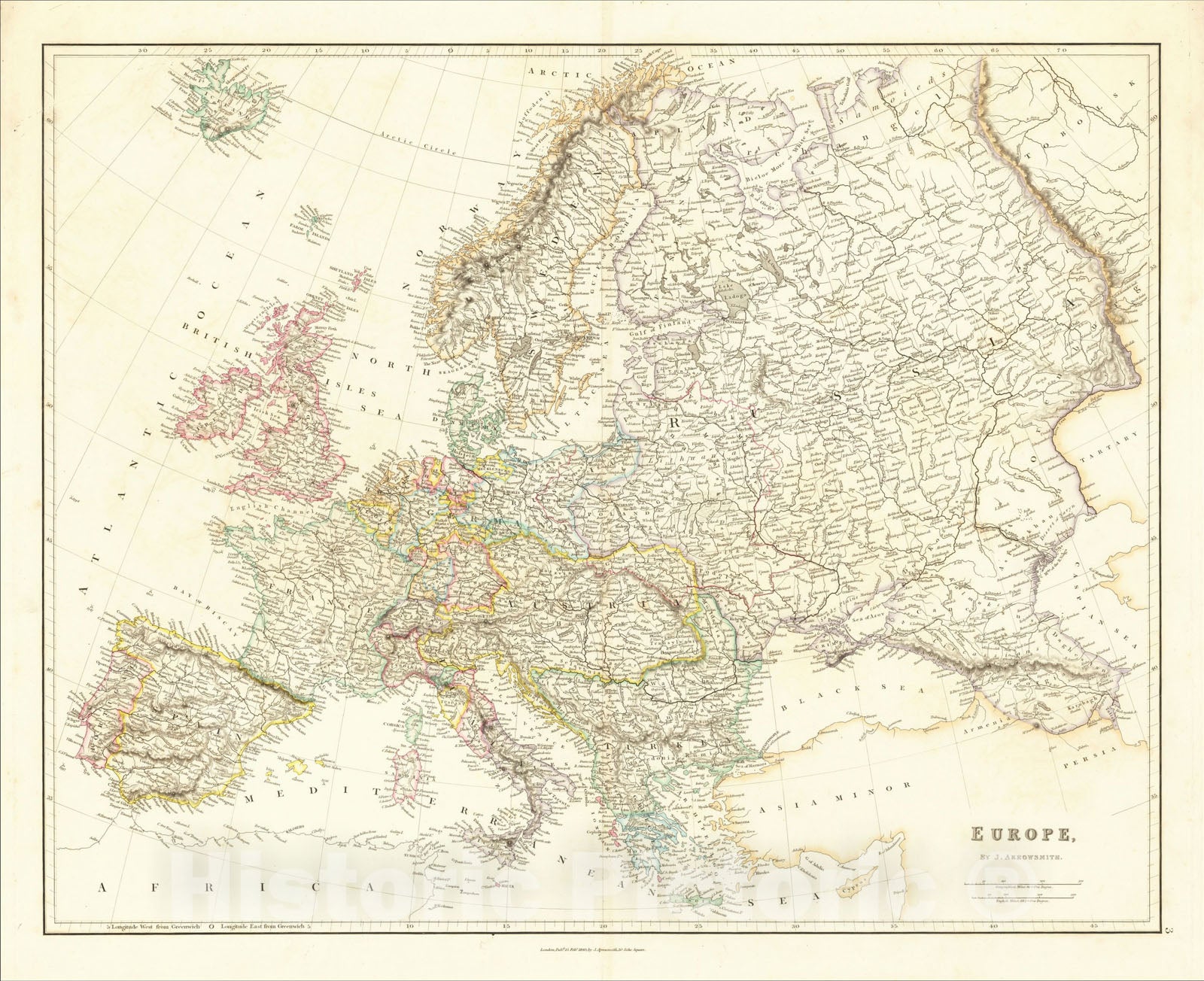 Historic Map : Europe, 1840, John Arrowsmith, Vintage Wall Art ...