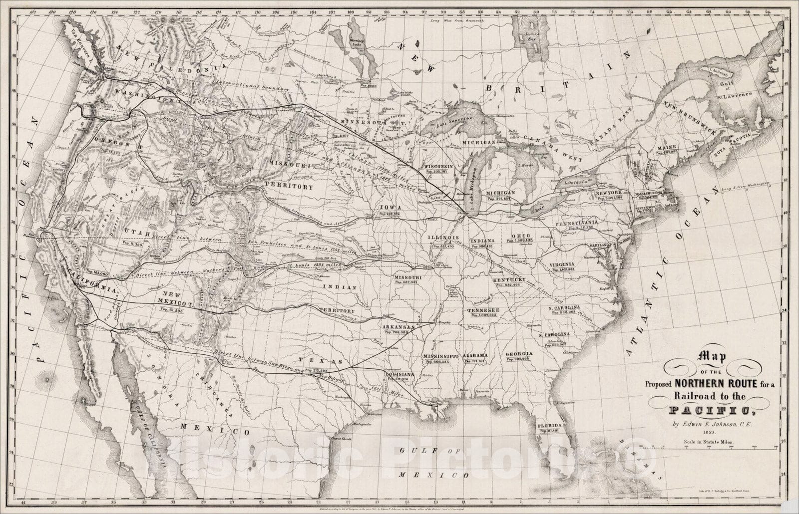 Historic Map : Map of the Proposed Northern Route for a Railroad to th ...