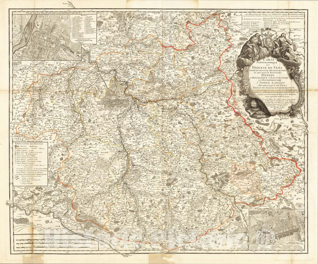 Historic Map : Carte Topographique Du Diocese De Sens Divise En Ses Ci ...