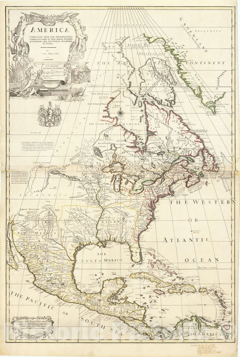 North America Map 1710 | Royal Society Historical Map Print – Historic ...