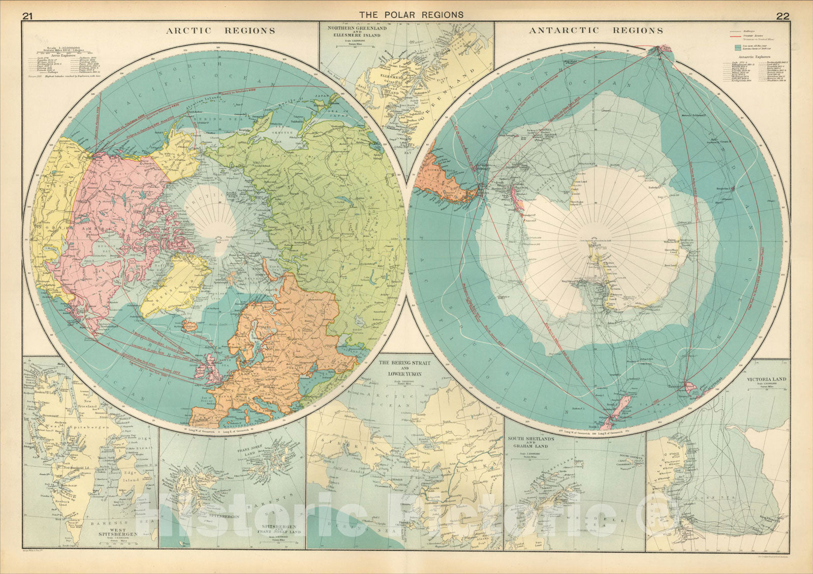 Historic Map : The Polar Regions (Arctic Regions and Antarctic Regions ...