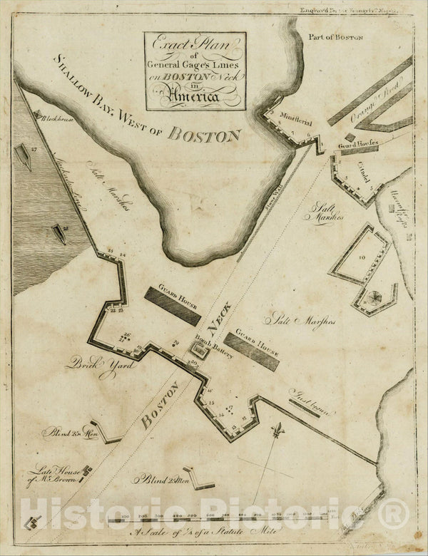 Historic Map : Exact Plan of General Gage's Lines on Boston Neck in Am ...