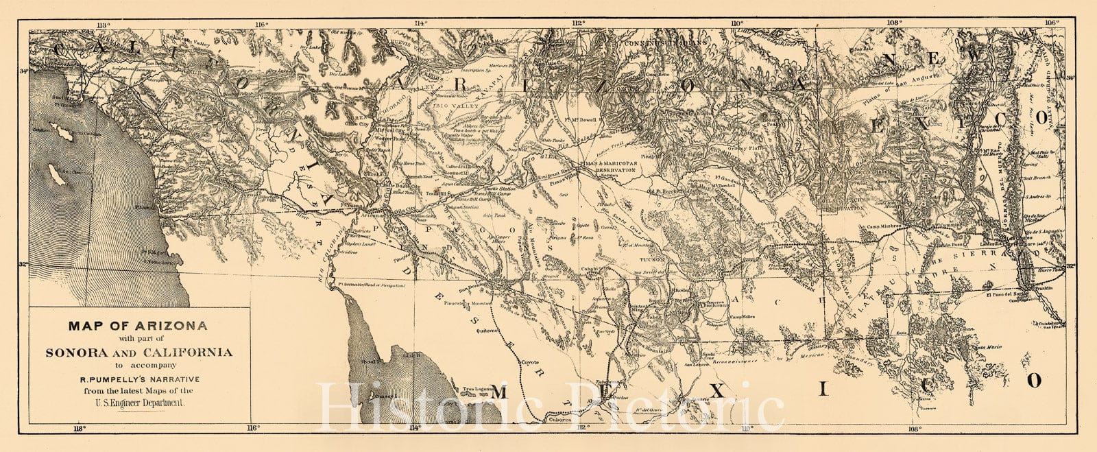 Historic Map : Map of Arizona with part of Sonora and California to ac ...