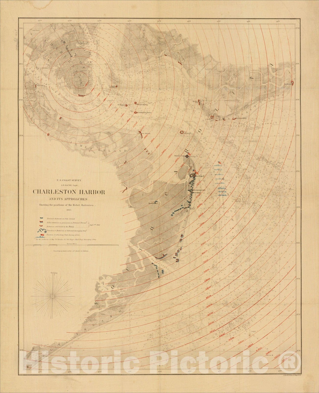 Historic Map : Charleston Harbor And Its Approaches Showing the positi ...