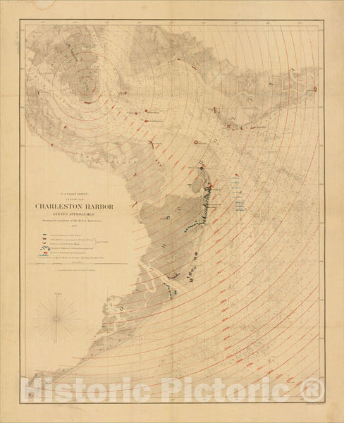 Historic Map : Charleston Harbor And Its Approaches Showing the positi ...