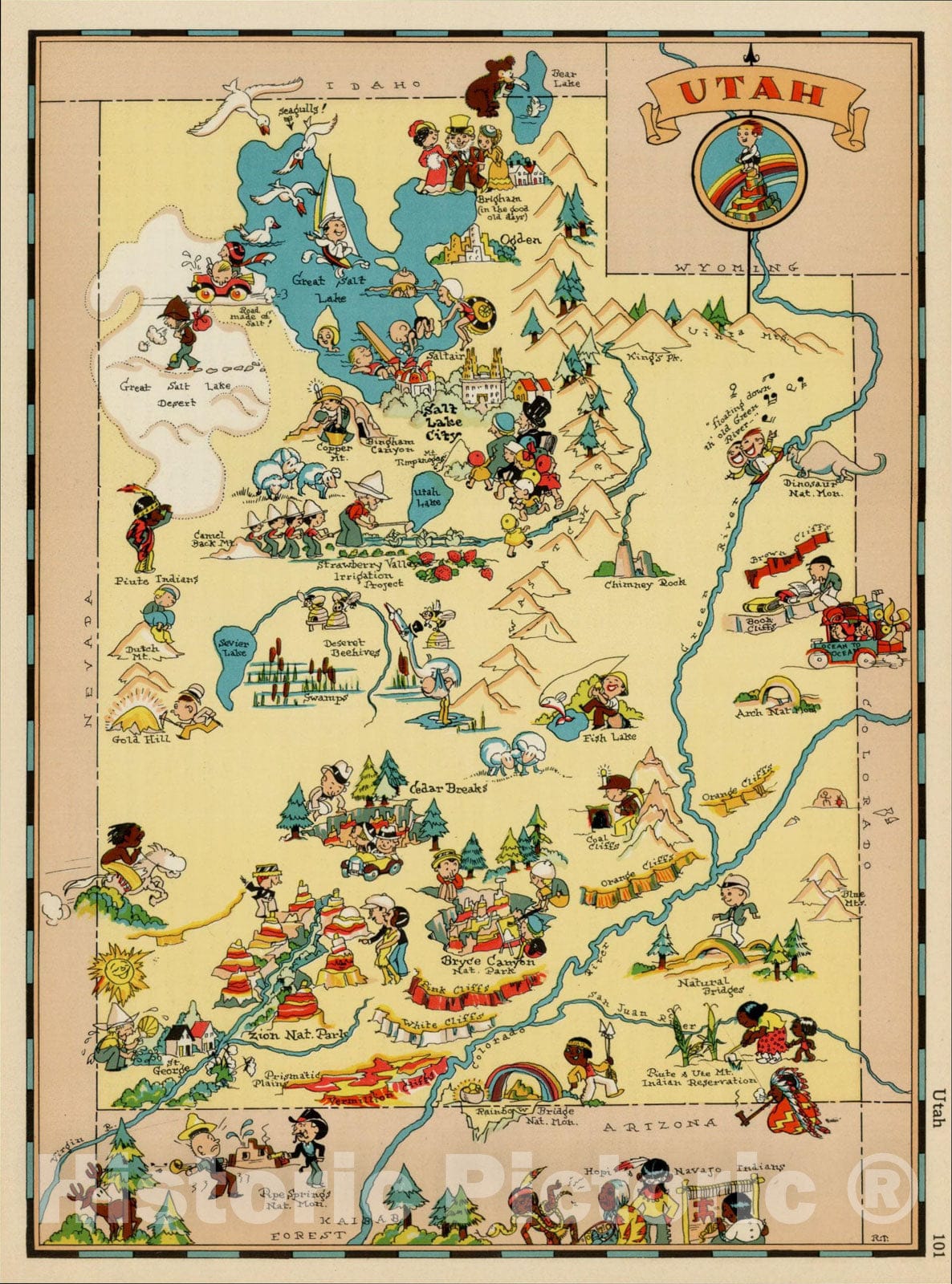 Historic Map : Utah, 1935, Ruth Taylor White, Vintage Wall Art ...