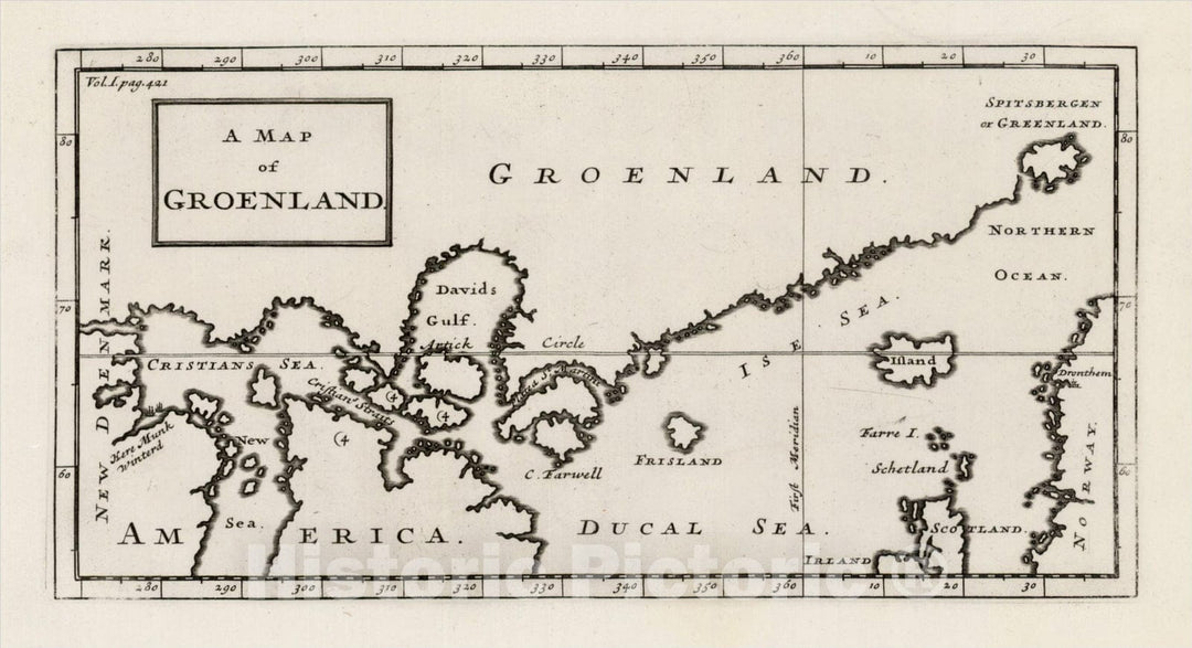 Historic Map : A Map of Groenland, 1704, Herman Moll, Vintage Wall Art ...