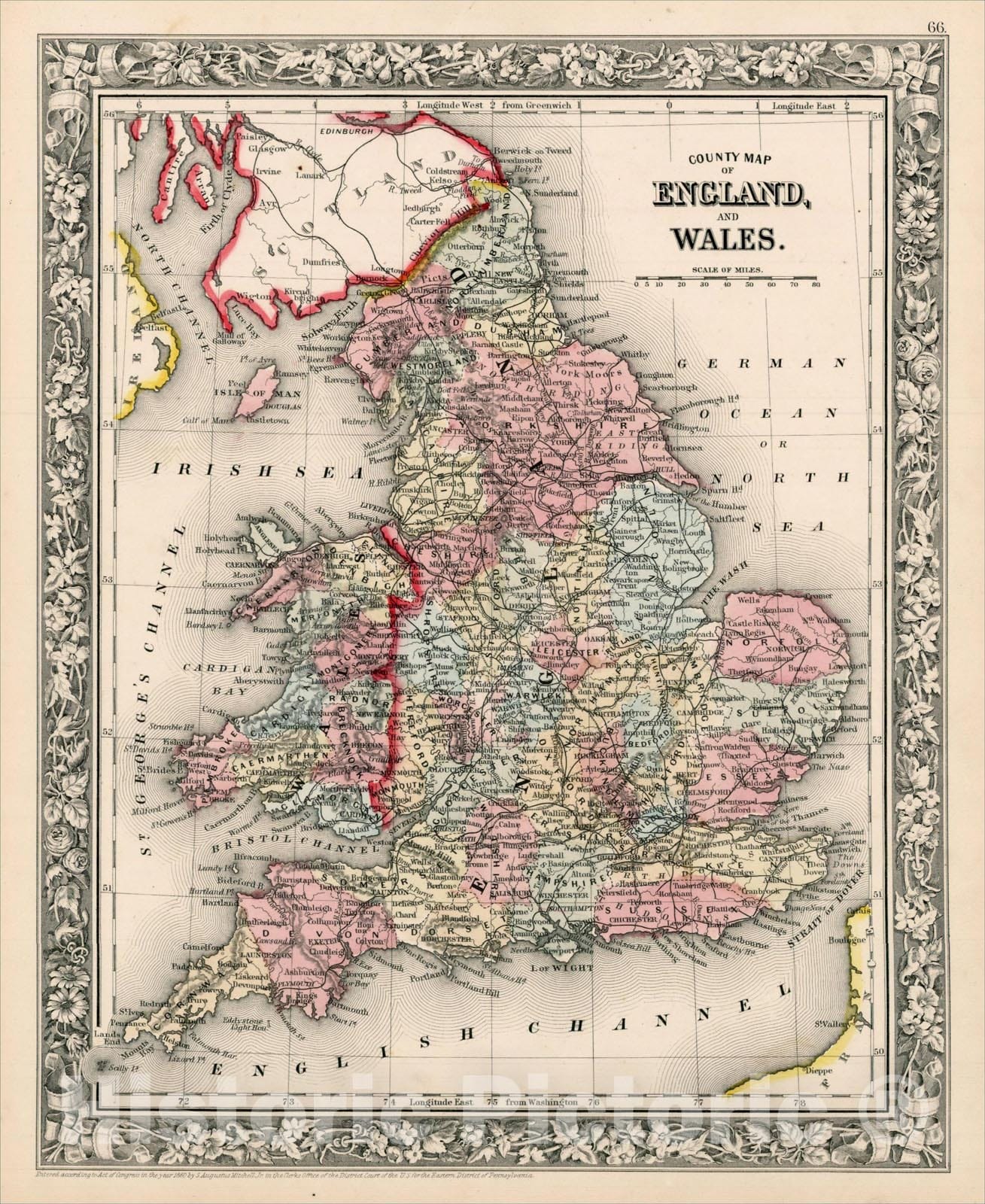 Historic Map : County Map of England and Wales, 1862, Samuel Augustus ...