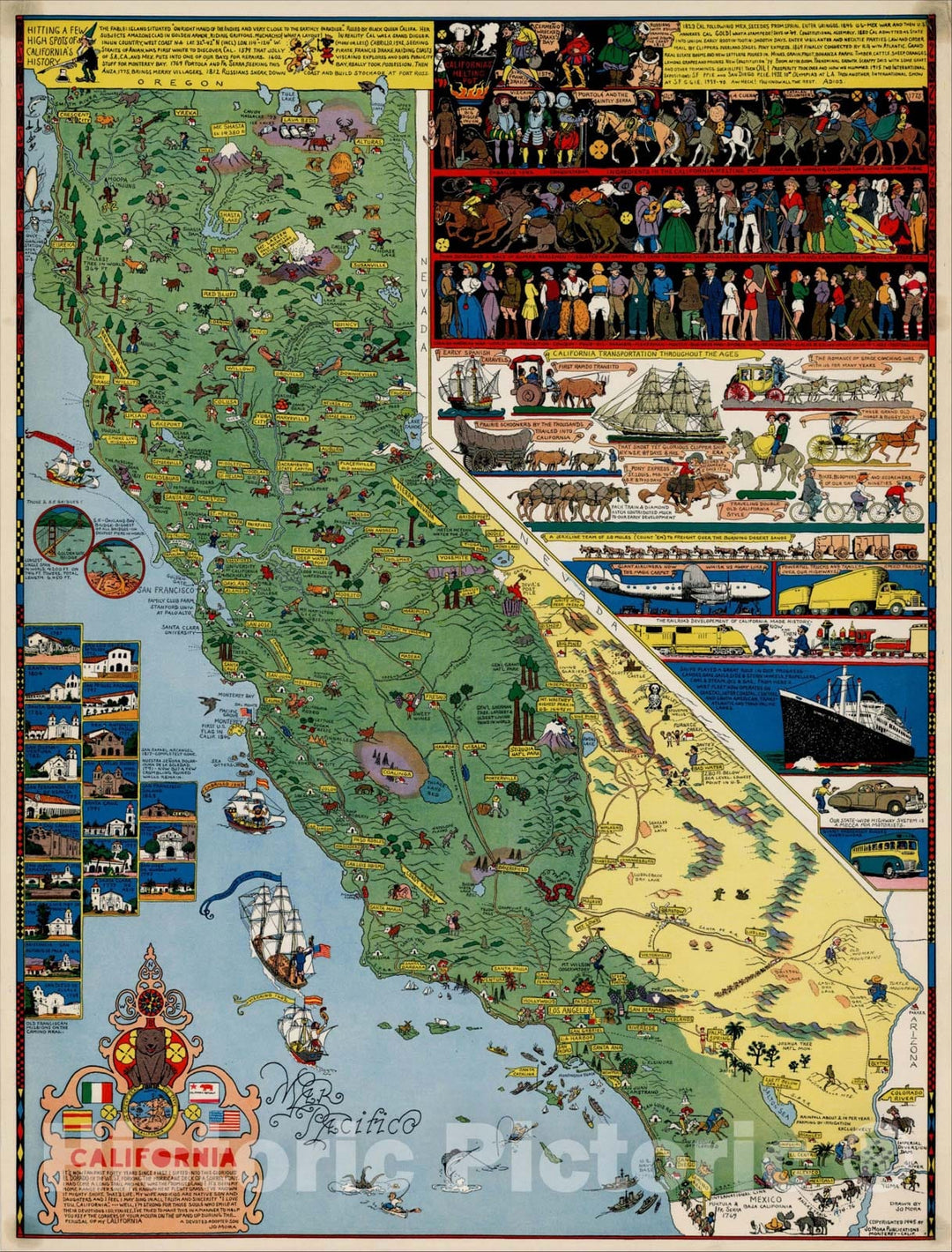 Historic Map : California, 1945, Jo Mora, Vintage Wall Art – Historic ...