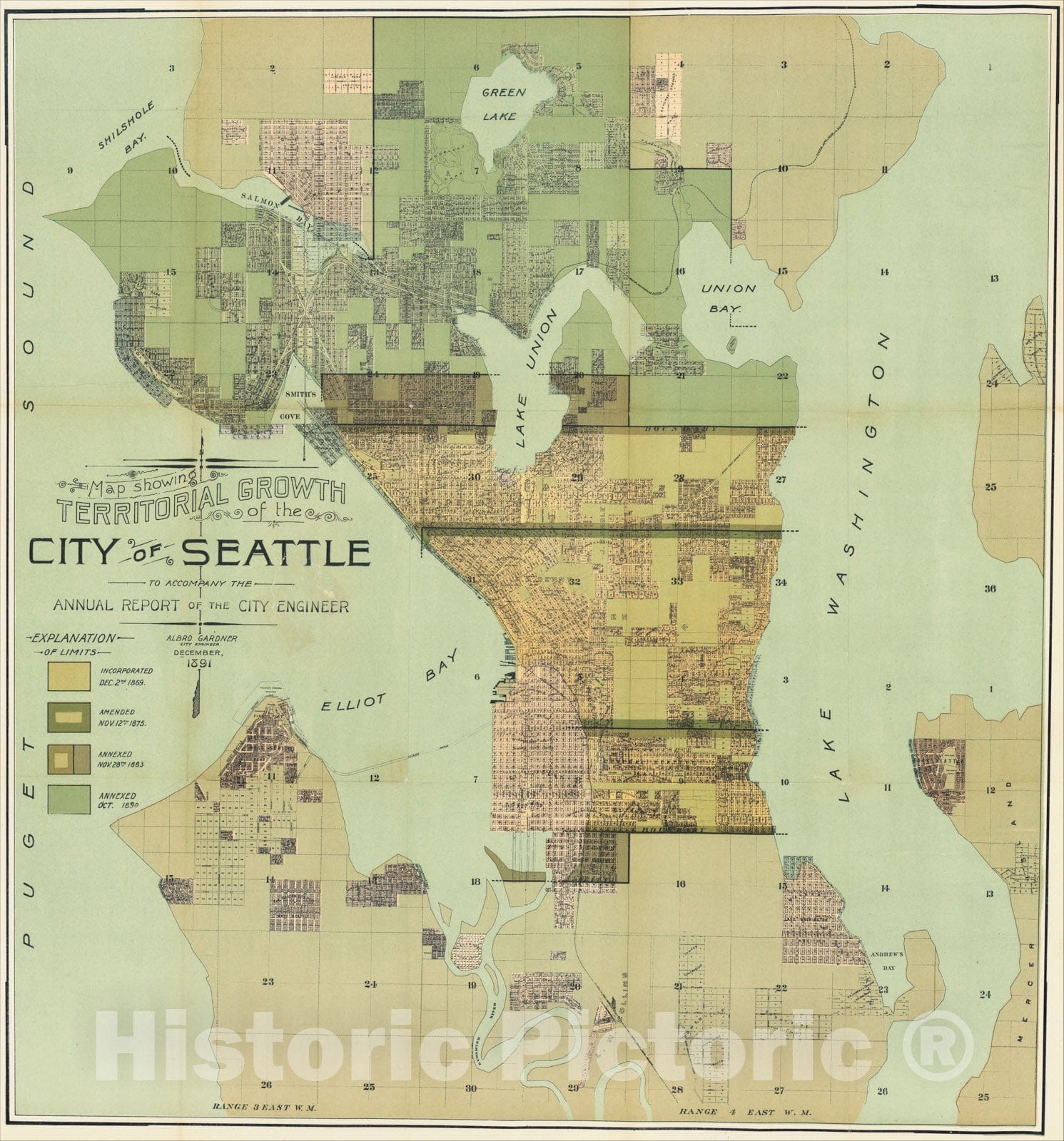 Historic Map : Map showing Territorial Growth of the City of Seattle t ...