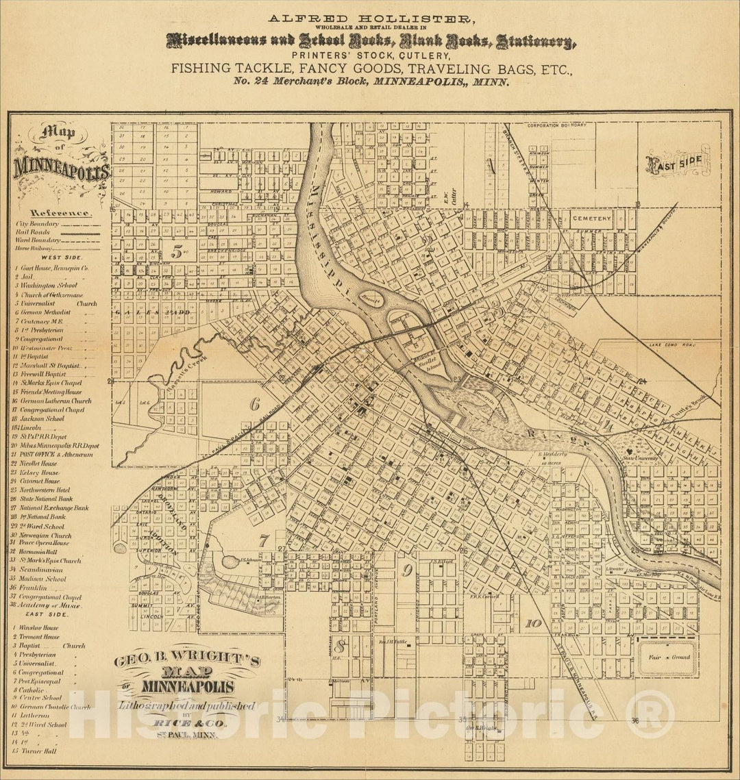 Historic Map : Geo. B. Wright's Map of Minneapolis Lithographed and pu ...