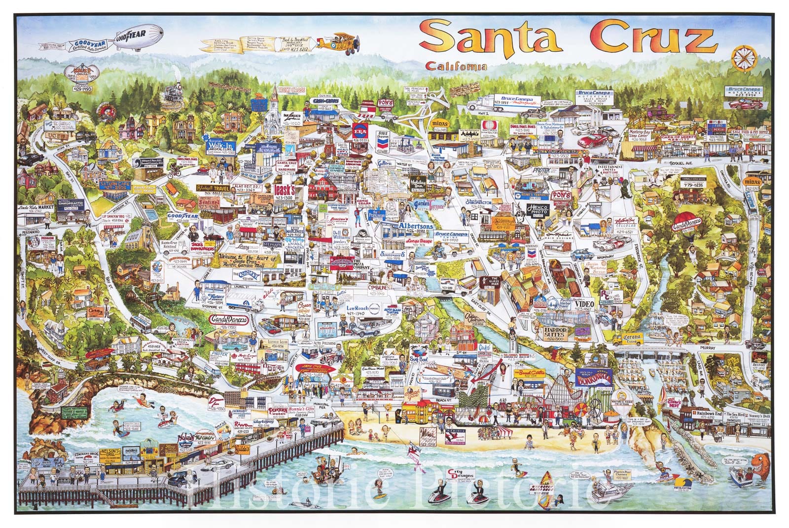 Historic Map : Santa Cruz, 1988, City Designs, Vintage Wall Art ...