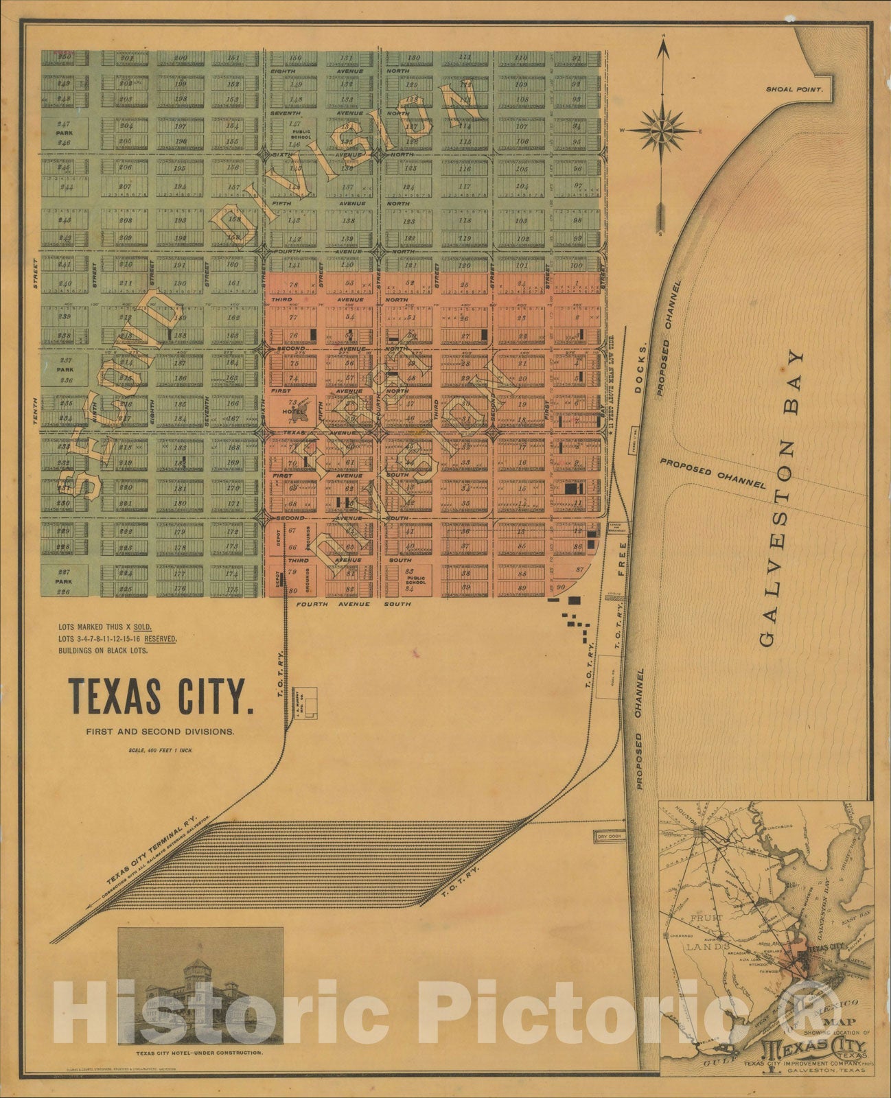 Historic Map : Texas City. First and Second Divisions, c1892, Clarke ...