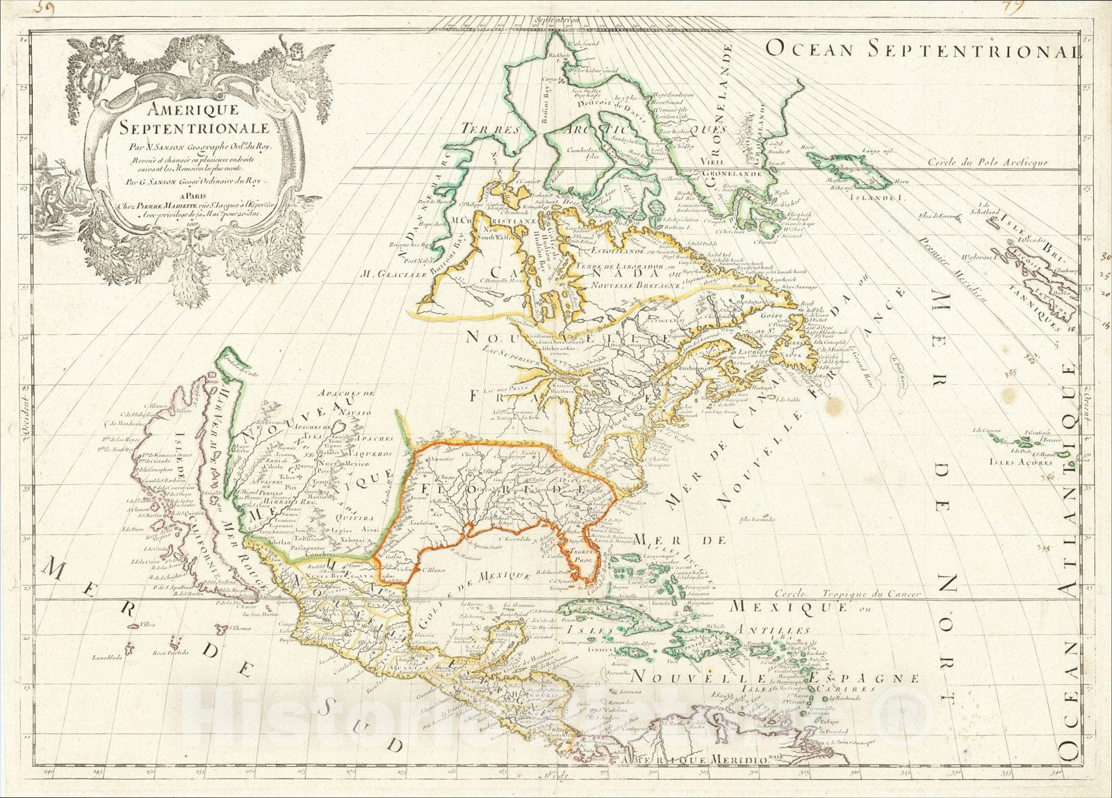 Historic Map : Amerique Septentrionale, 1669, 1669, Guillaume Sanson ...