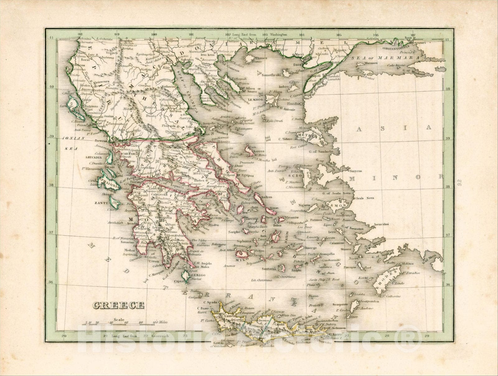 Historic Map : Greece, 1835, Thomas Gamaliel Bradford, Vintage Wall Ar ...