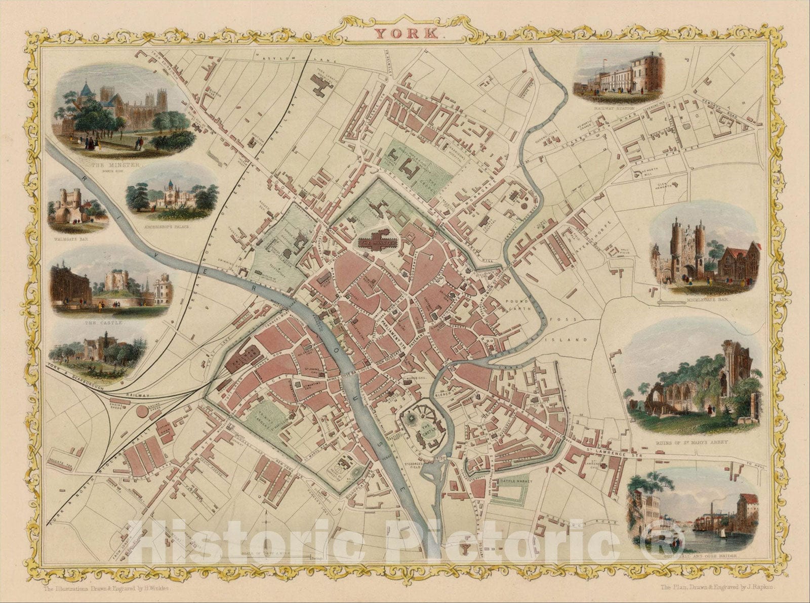 Historic Map : York, 1851, John Tallis, Vintage Wall Art – Historic ...