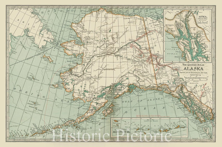 Historic Map : Alaska, 1897, The Century Company, Vintage Wall Art ...