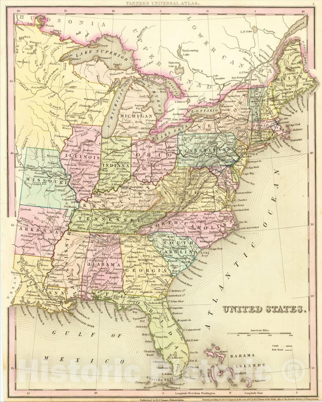 Historic Map : United States, 1835, Henry Schenk Tanner, Vintage Wall ...