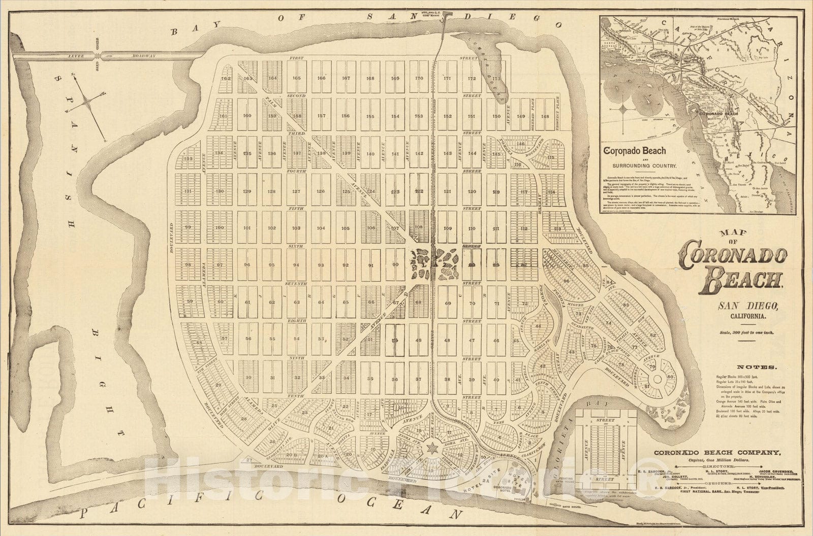 Historic Map : Map of Coronado Beach San Diego, California, Coronado B ...