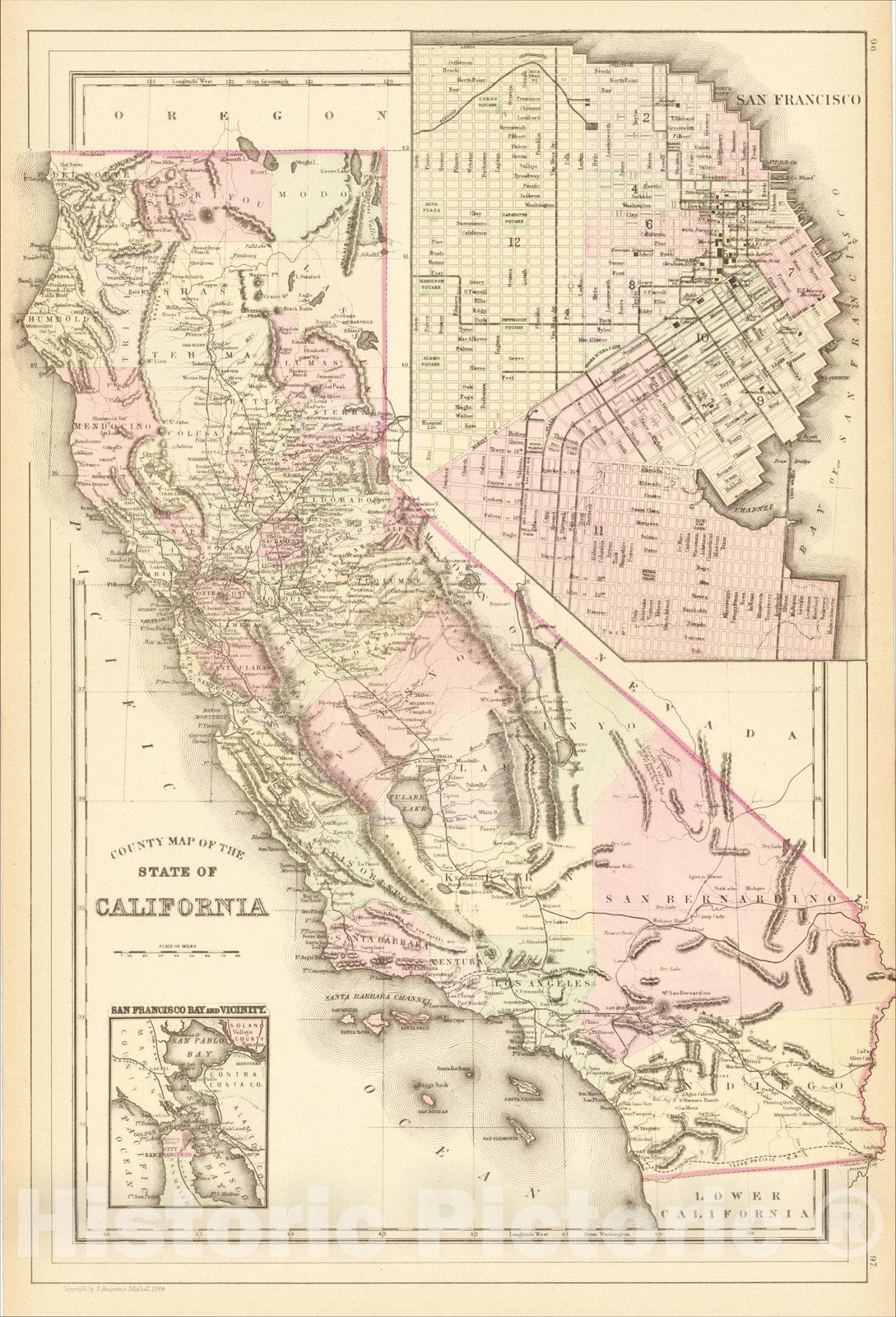 Historic Map : County Map of the State of California (with Large inset ...