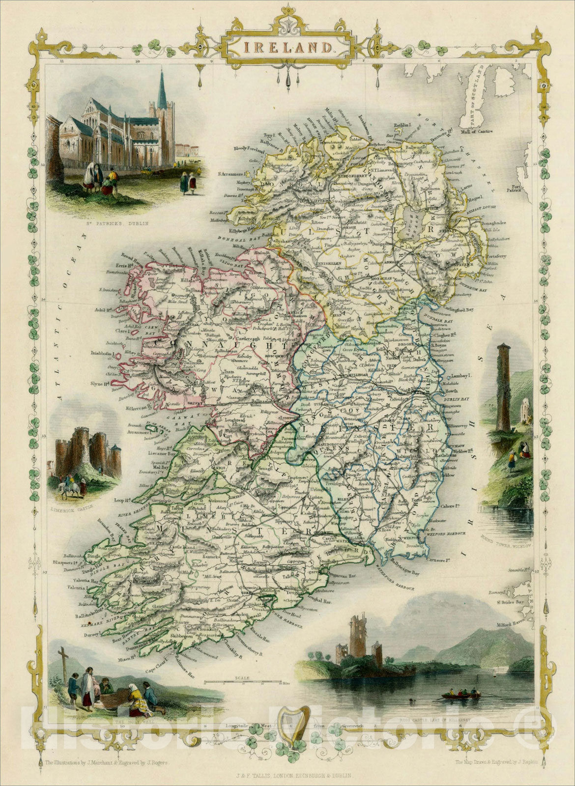 Historic Map : Ireland, 1851, John Tallis, v3, Vintage Wall Art ...