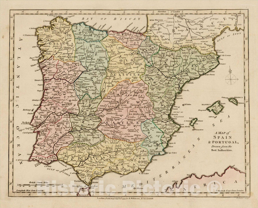 Historic Map : A Map of Spain & Portugal, Drawn from the Best Authorit ...