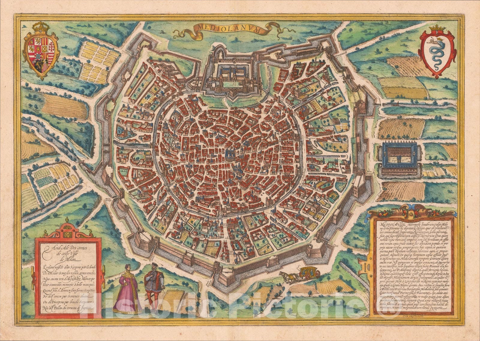 Historic Map : Mediolanum, 1572, Georg Braun, Vintage Wall Art ...