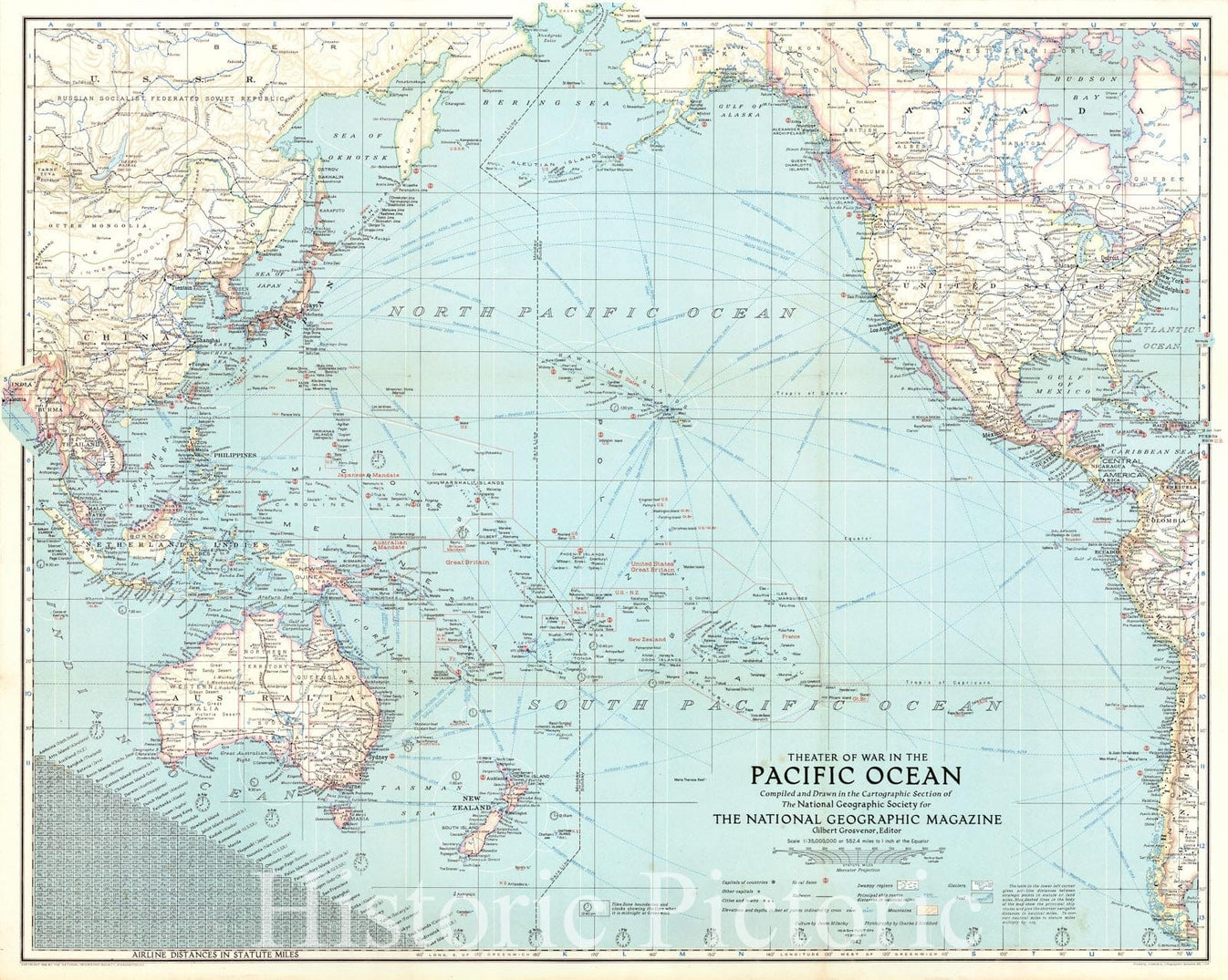 Pacific Ocean World War II Theater Map 1942 Print | Historic Pictoric