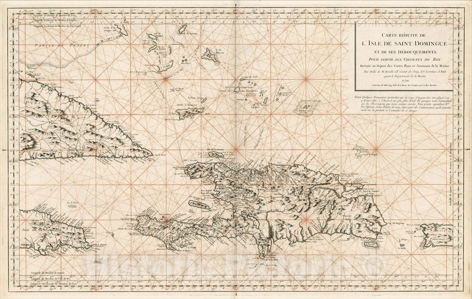 Historic Map : Carte Reduite De L'Isle De Saint Domingue et de ses Deb ...