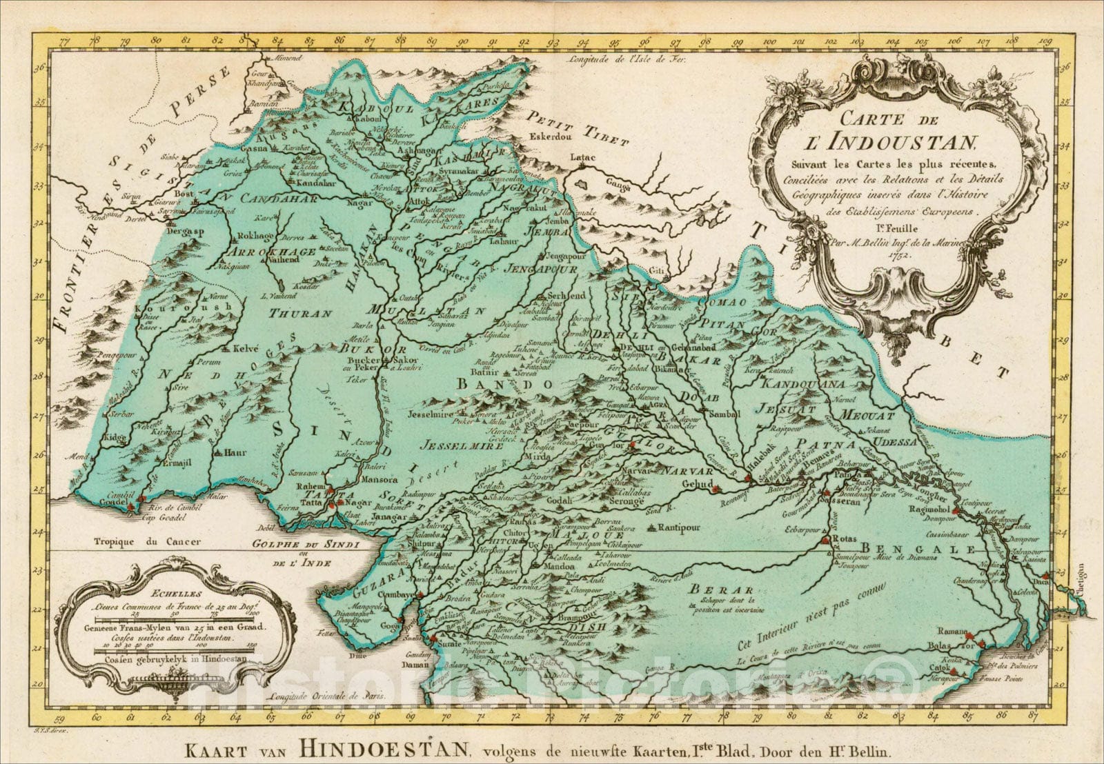 Historic Map : Carte De L'Indoustan Suivant les Cartes Plus recentes ...