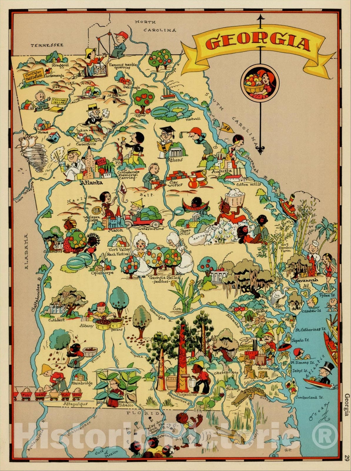 Historic Map : Georgia, 1935, Ruth Taylor White, v1, Vintage Wall Art ...