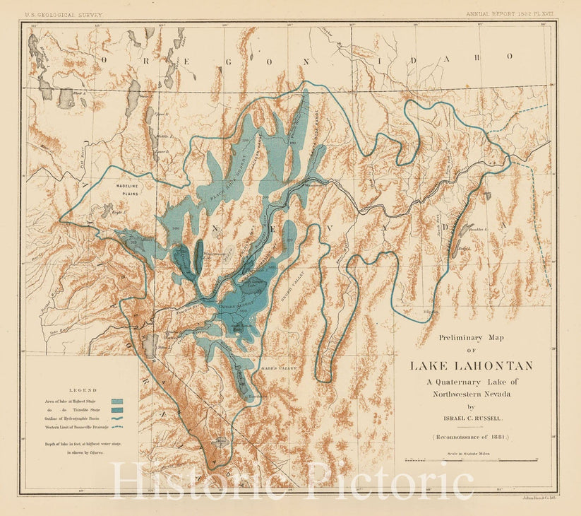 Historic Map : Preliminary Map of Lake Lahontan, 1881, 1882, U.S. Geol ...