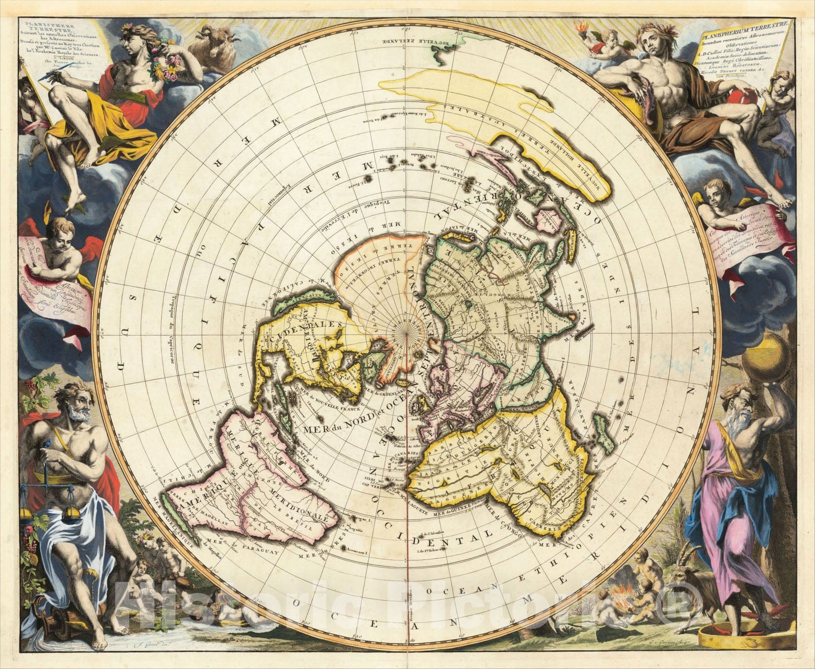 Cassini Terrestrial Planisphere 1713 Historical Map – Historic Pictoric