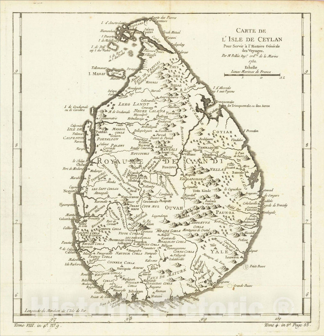 Historic Map : Carte De L'Isle De Ceylan, 1750, 1764, Jacques Nicolas ...