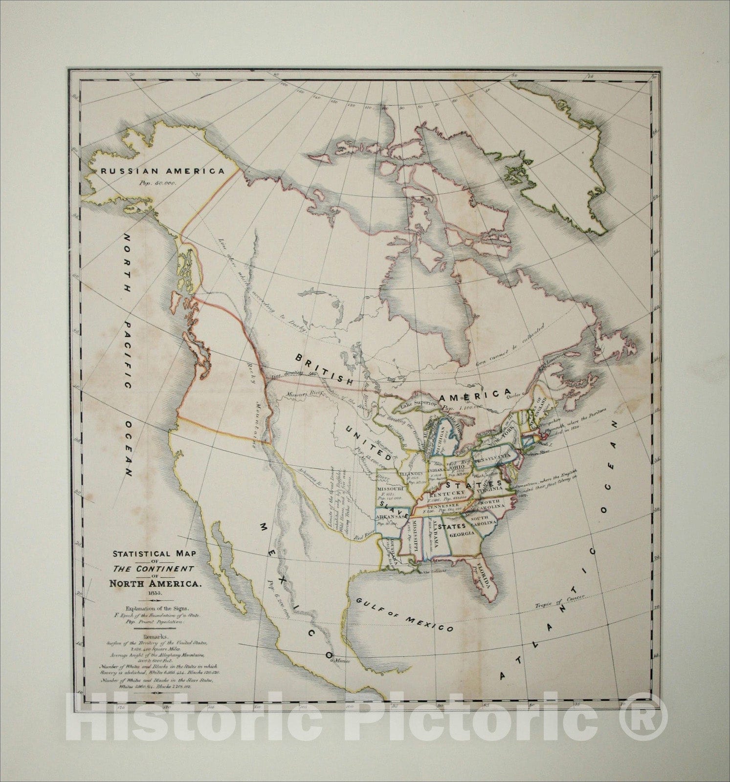 North America Statistical Map 1835 Historical Print – Historic Pictoric