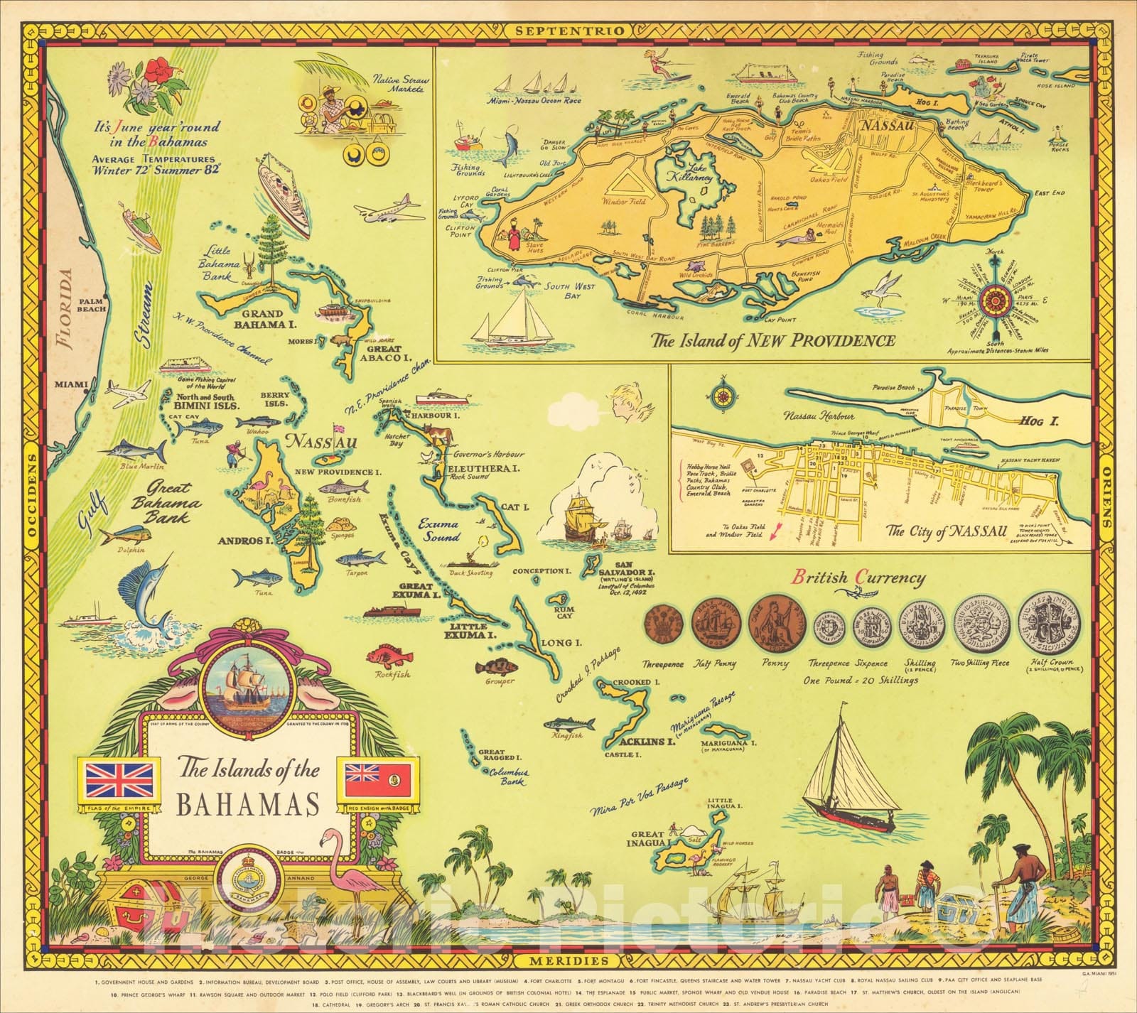 Historic Map : The Island of the Bahamas, 1951, George Annand, Vintage ...