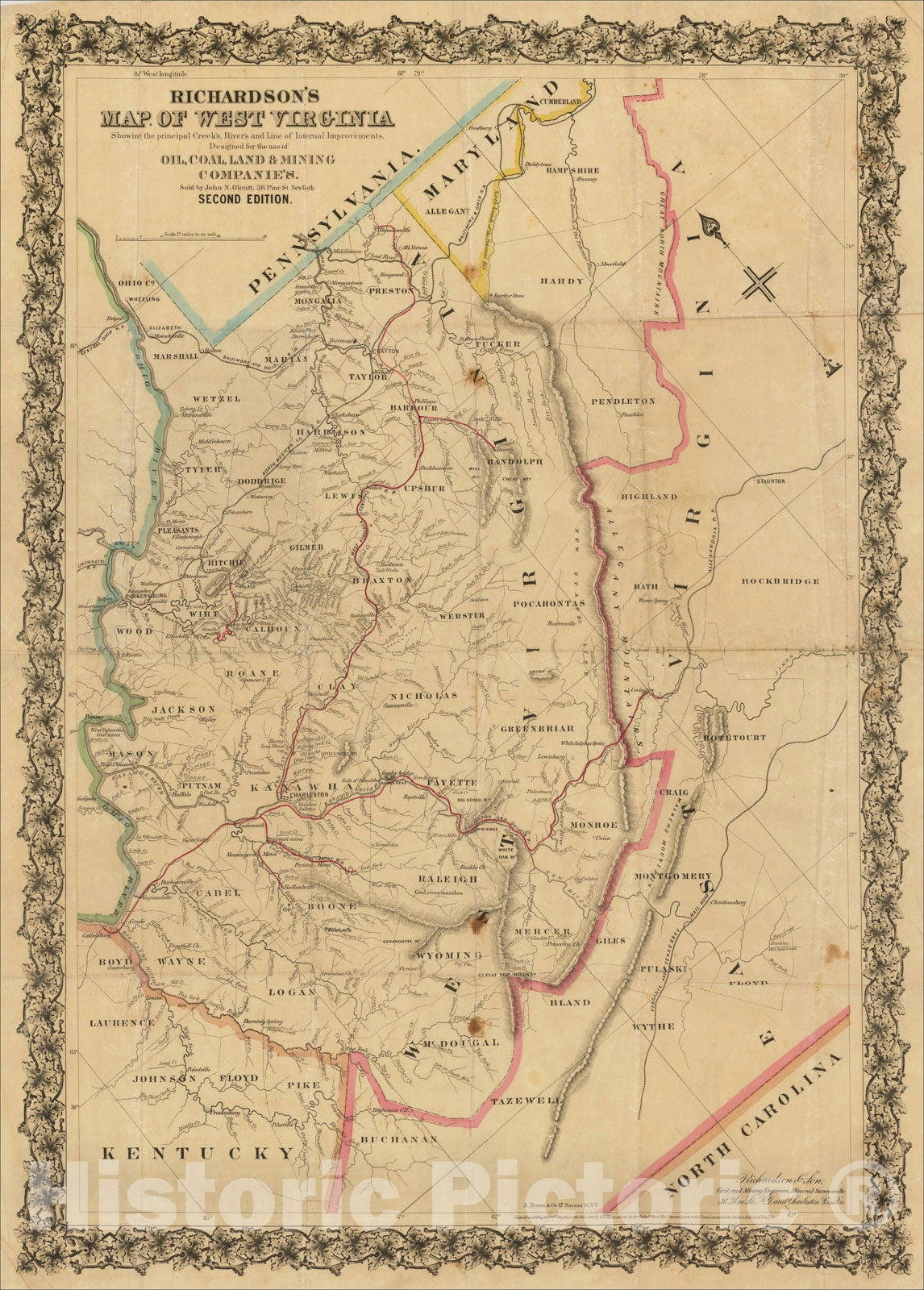 Historic Map : Richardson's Map of West Virginia Showing the principal ...