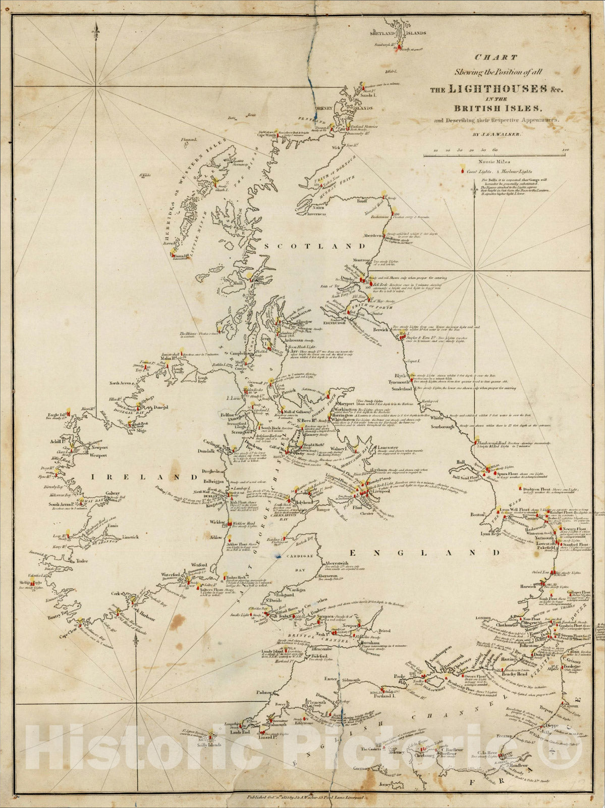Historic Map : Chart Shewing the Position of all The Lighthouses &c. i ...
