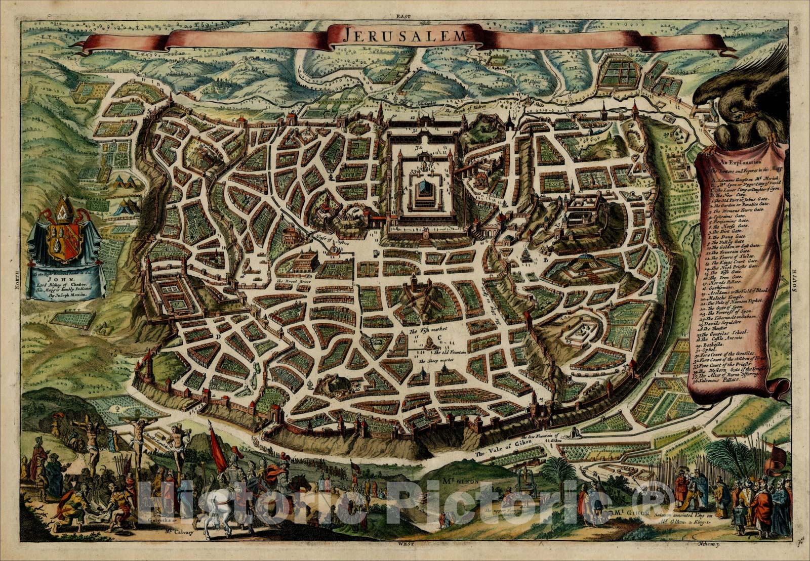Historic Map : Jerusalem, 1671, Joseph Moxon, Vintage Wall Art ...