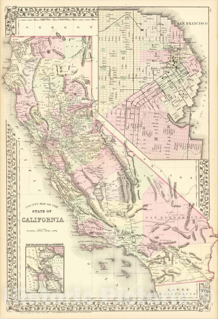 Historic Map : County Map of the State of California (with Large inset ...