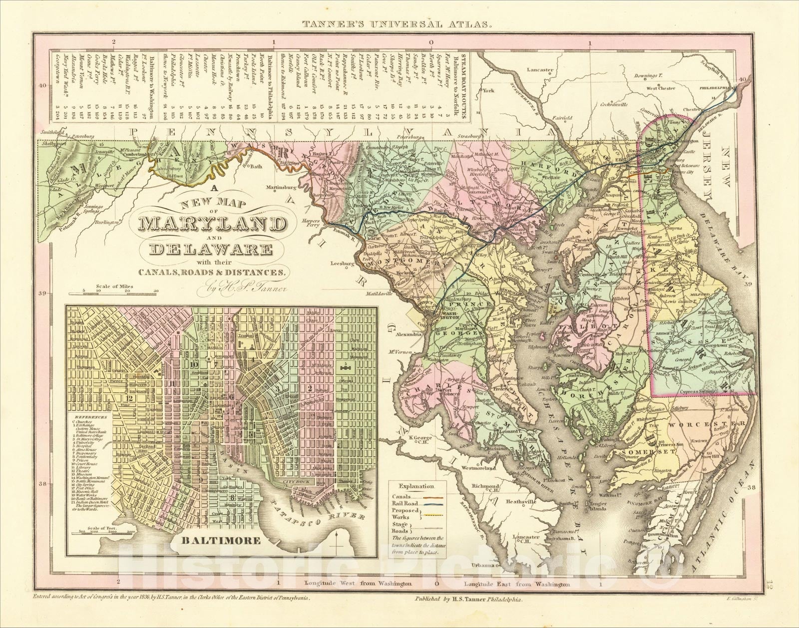 Historic Map : A New Map Of Maryland and Delaware with their Canals, R ...